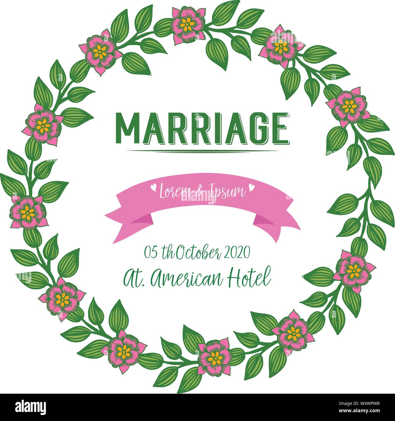 Colorful floral frame style for template design of card marriage. Vecor ...