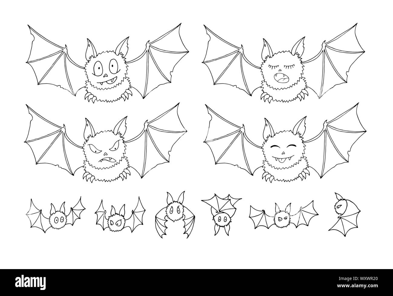 Halloween bats doodle set isolated on white background Stock Vector ...