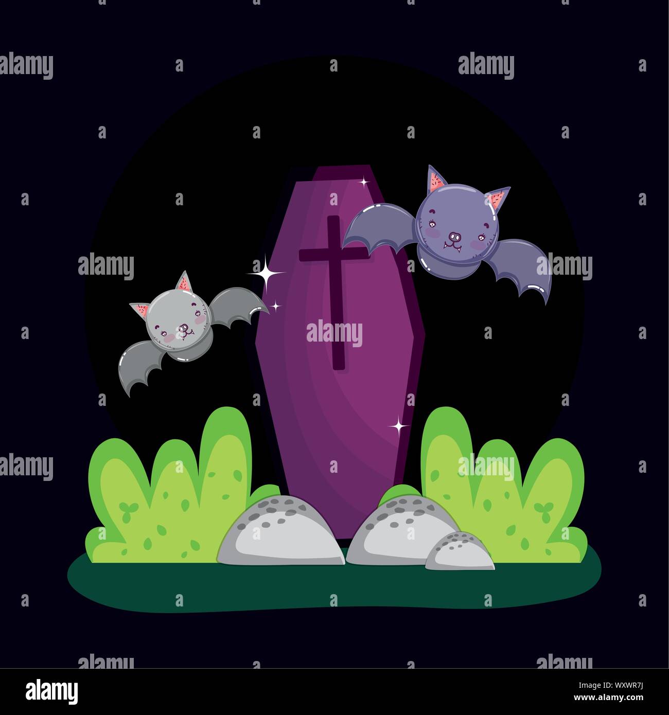 flying bats coffin outdoor halloween vector illustration Stock Vector ...