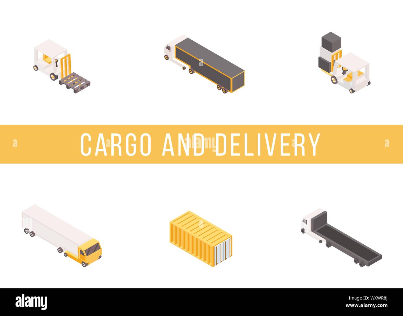 Cargo delivery isometric vector banner template. Industrial freight ...