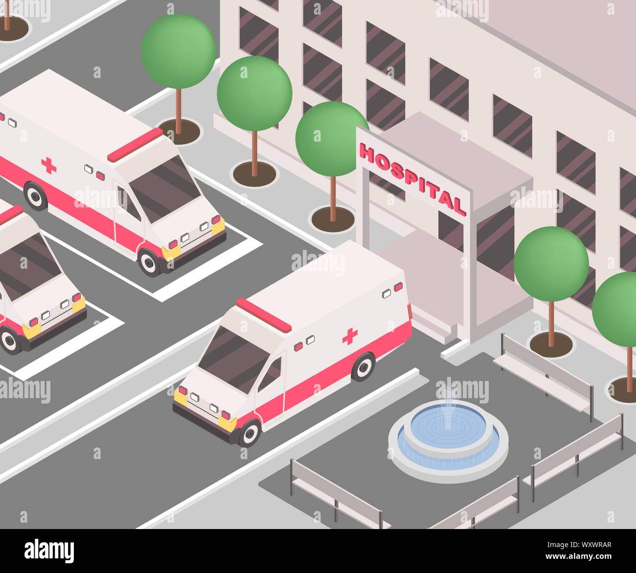 Ambulance vehicle parked outside hospital Stock Vector Images - Alamy