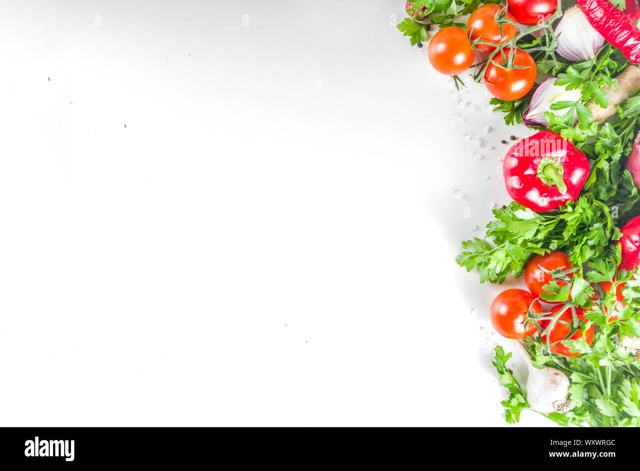 Cooking background with fresh vegetables and herbs. Healthy clean ...