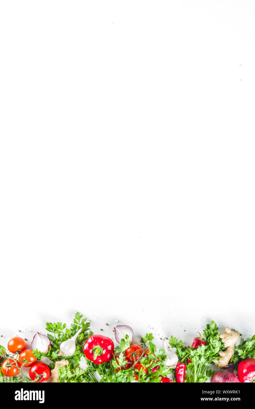 Cooking background with fresh vegetables and herbs. Healthy clean ...