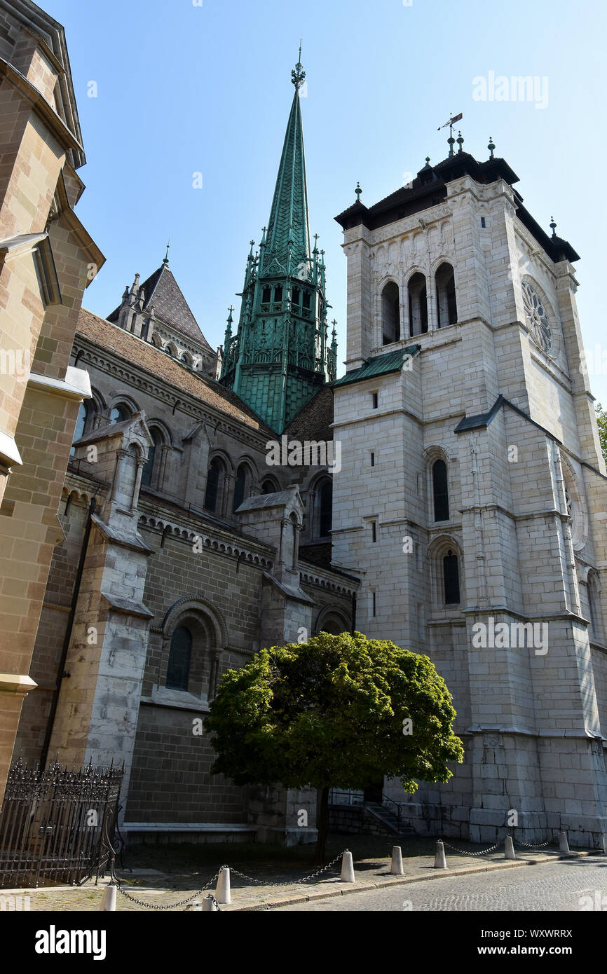 Exterior of the Saint Pierre Cathedral in Geneva, Switzerland, today ...