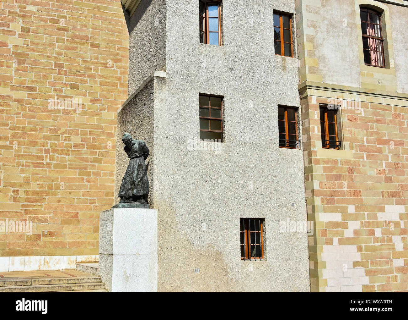 Exterior religious statue at the Saint Pierre Cathedral in Geneva ...