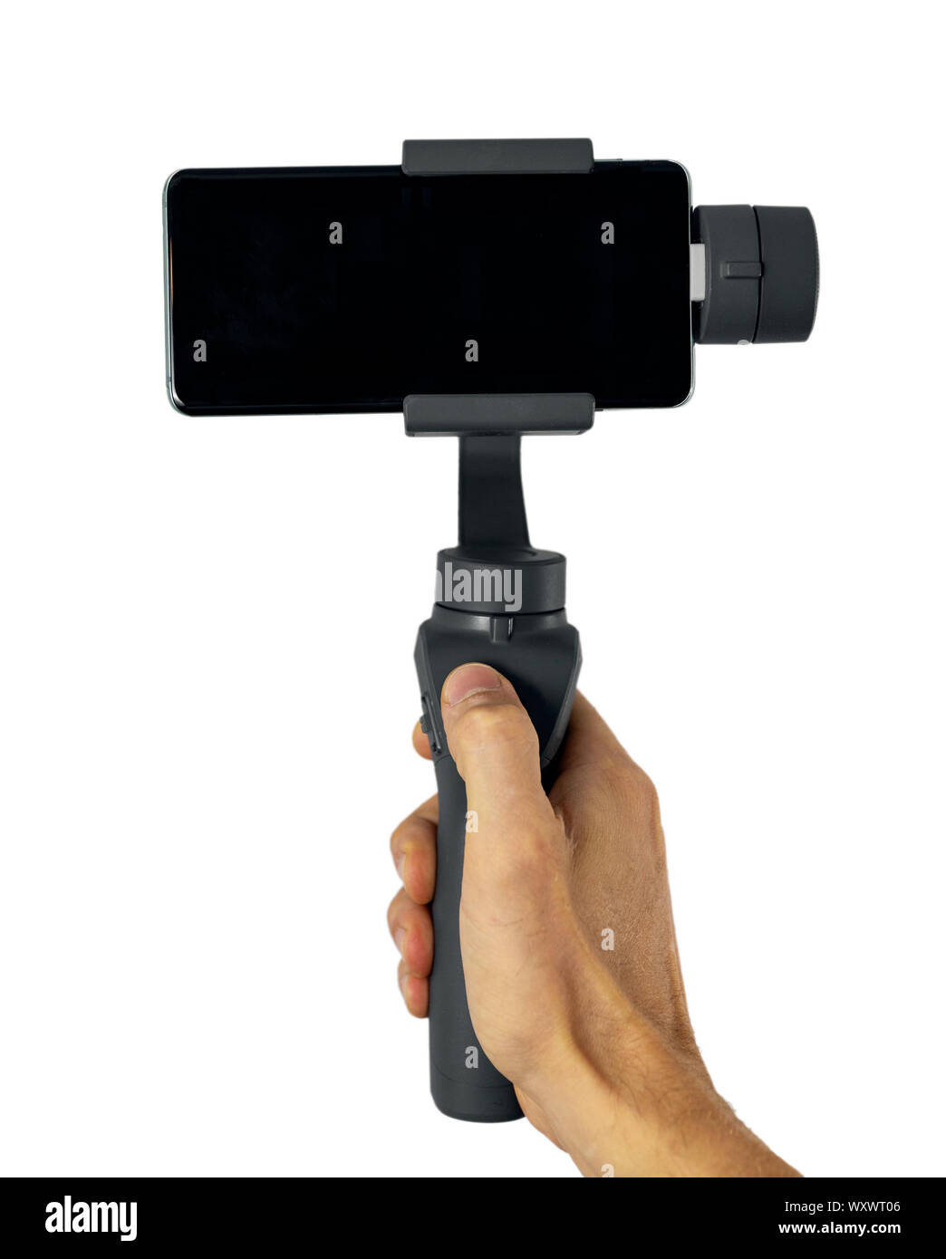 phone gimbal stabilizer in hand isolated on white background Stock ...