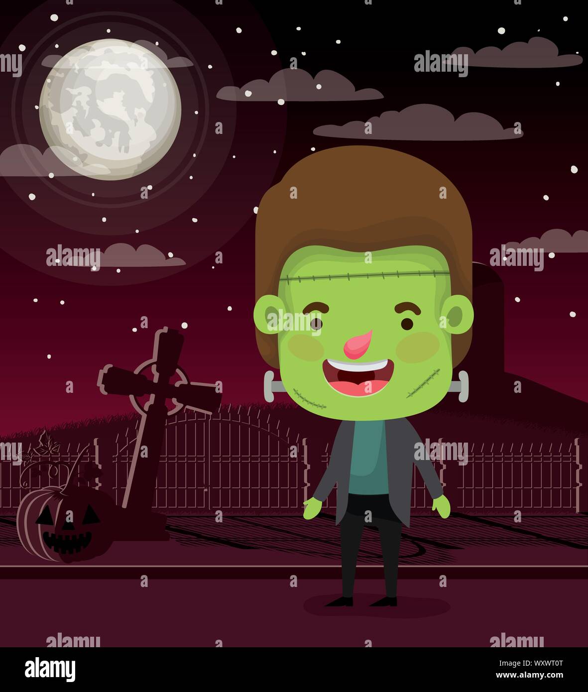 halloween season scene with boy costume frankenstein Stock Vector Image ...