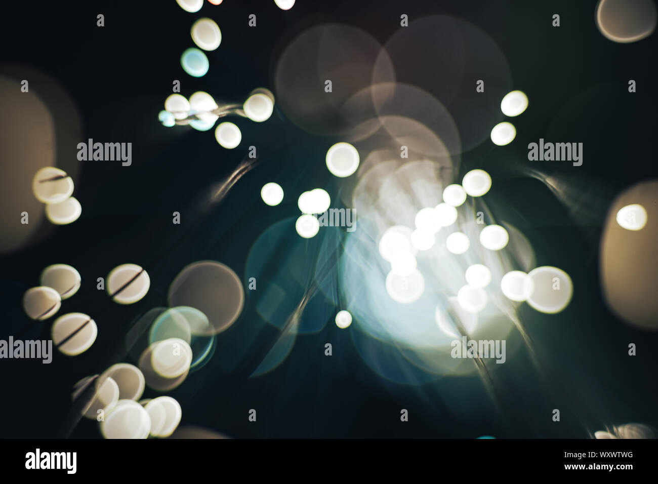 Beautiful optical fiber white light bokeh on a dark background Stock ...