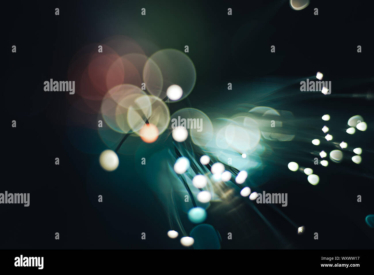 Beautiful optical fiber white light bokeh on a dark background Stock ...