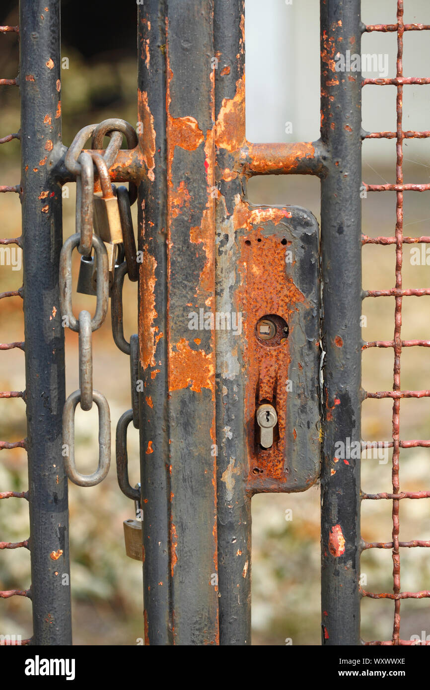Old rusty gate and metal door lock, Germany, Europe Stock Photo - Alamy