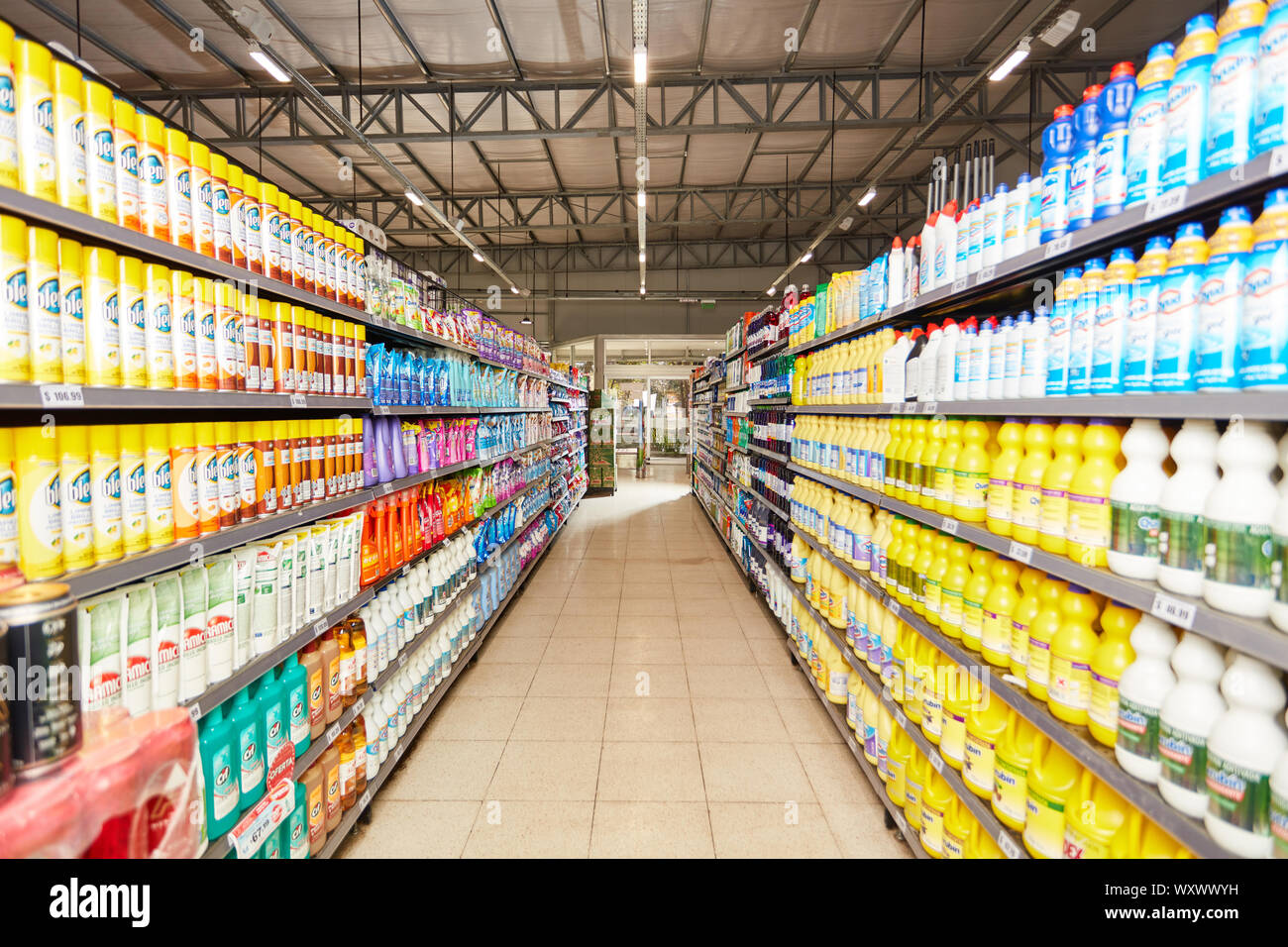 Supermarket shelves with food products grocery store shelf with ...