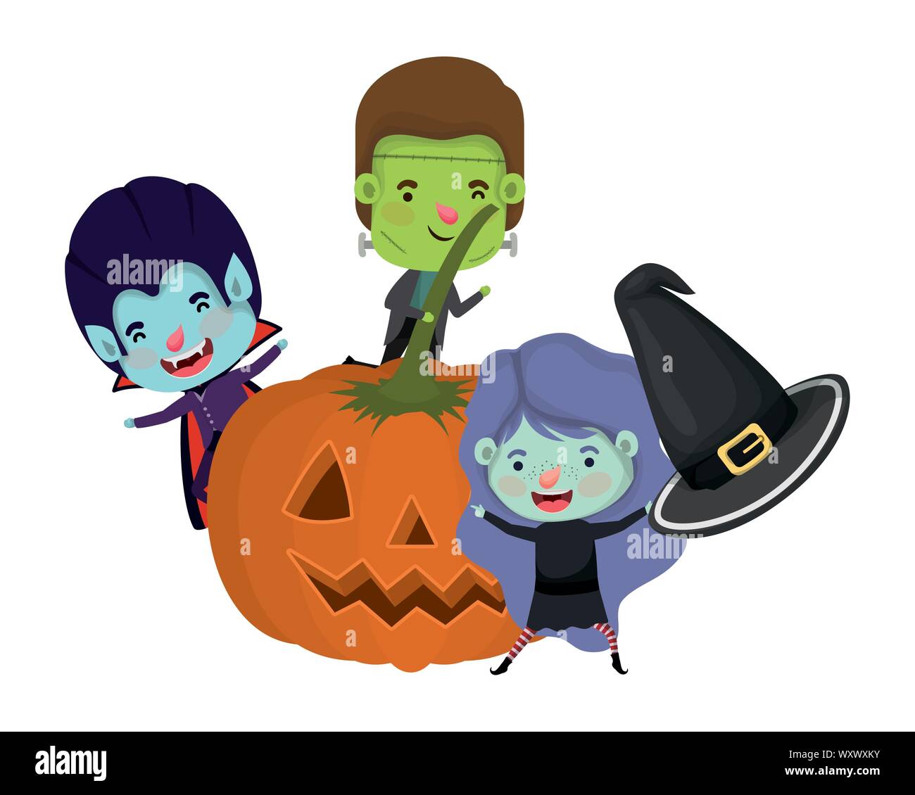 halloween pumpkin with kids costume characters Stock Vector Image & Art ...