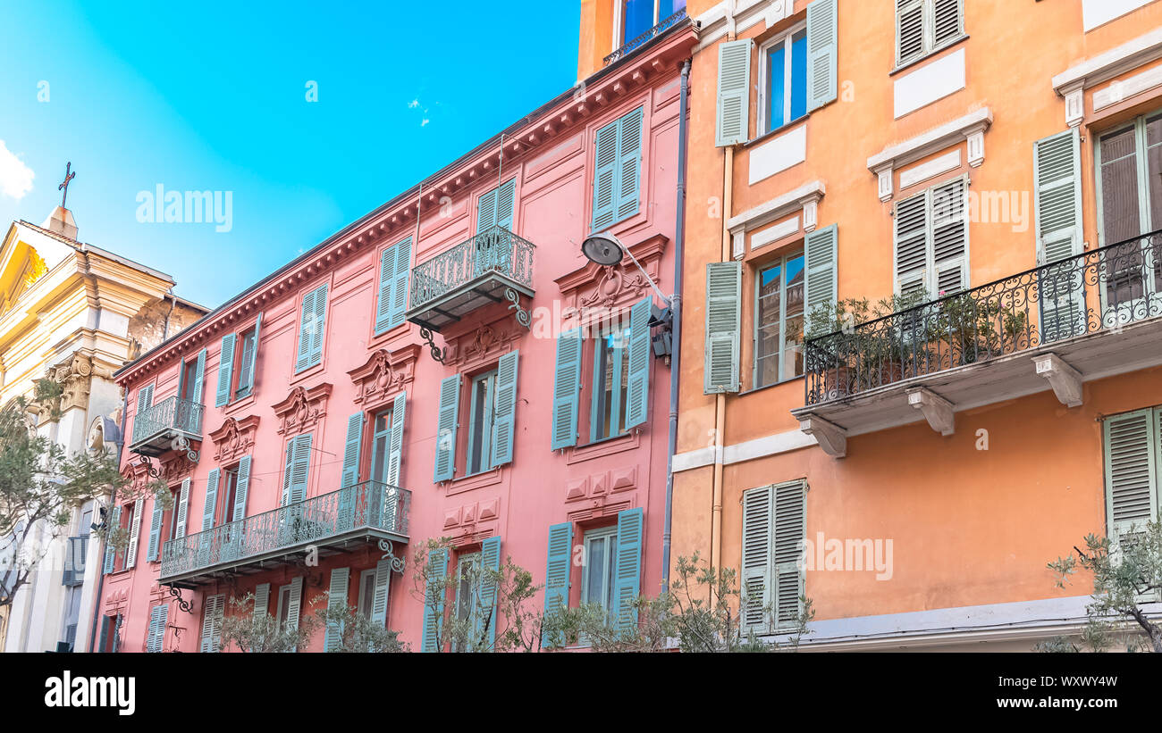 Nice, France, colorful facades, with typical windows and shutters Stock ...
