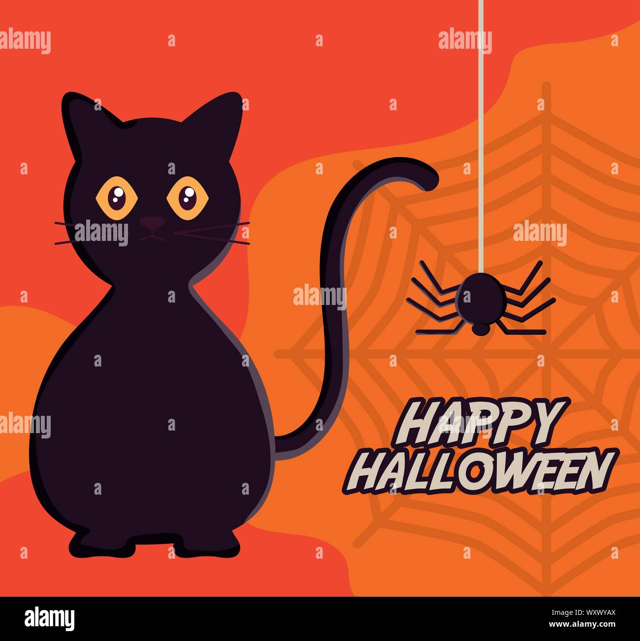 black cat spider trick or treat - happy halloween vector illustration ...