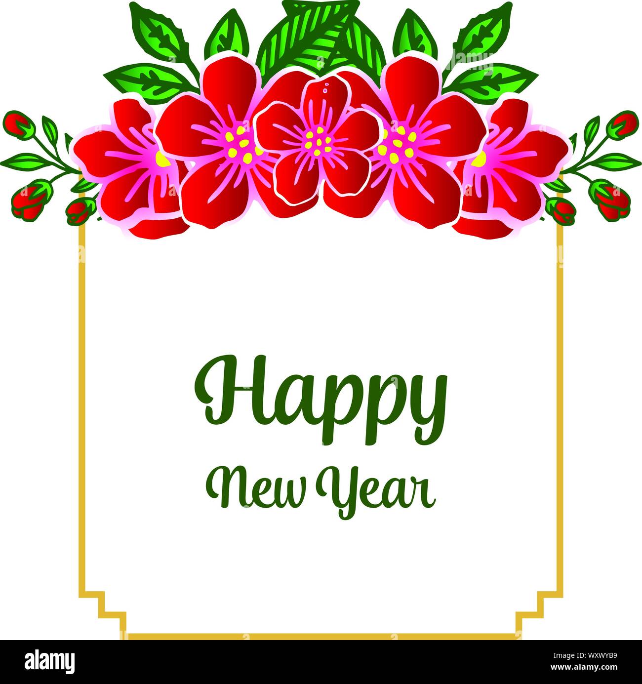 Elegant pattern of red flower frame for design various card happy new ...