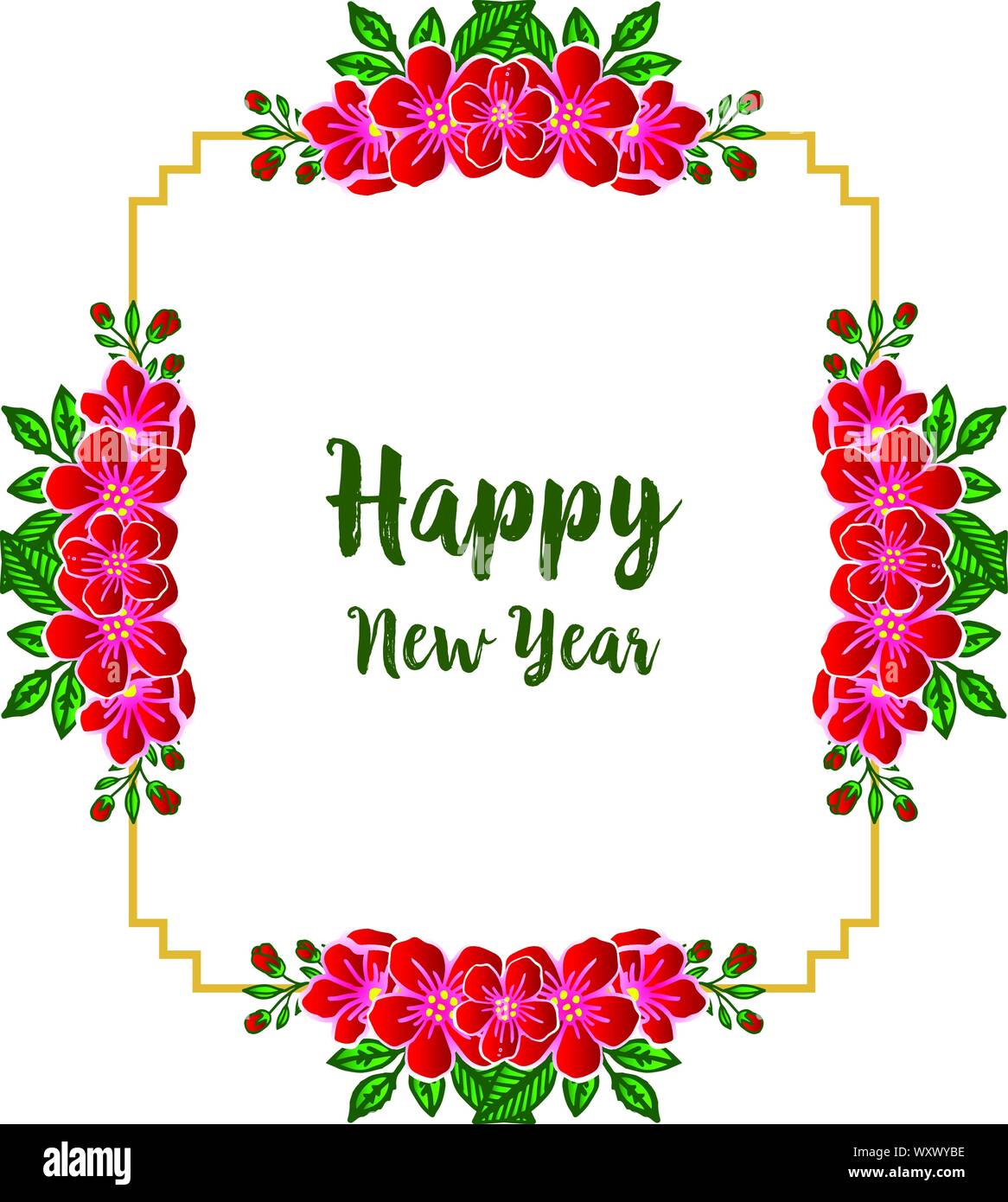 Elegant pattern of red flower frame for design various card happy new ...