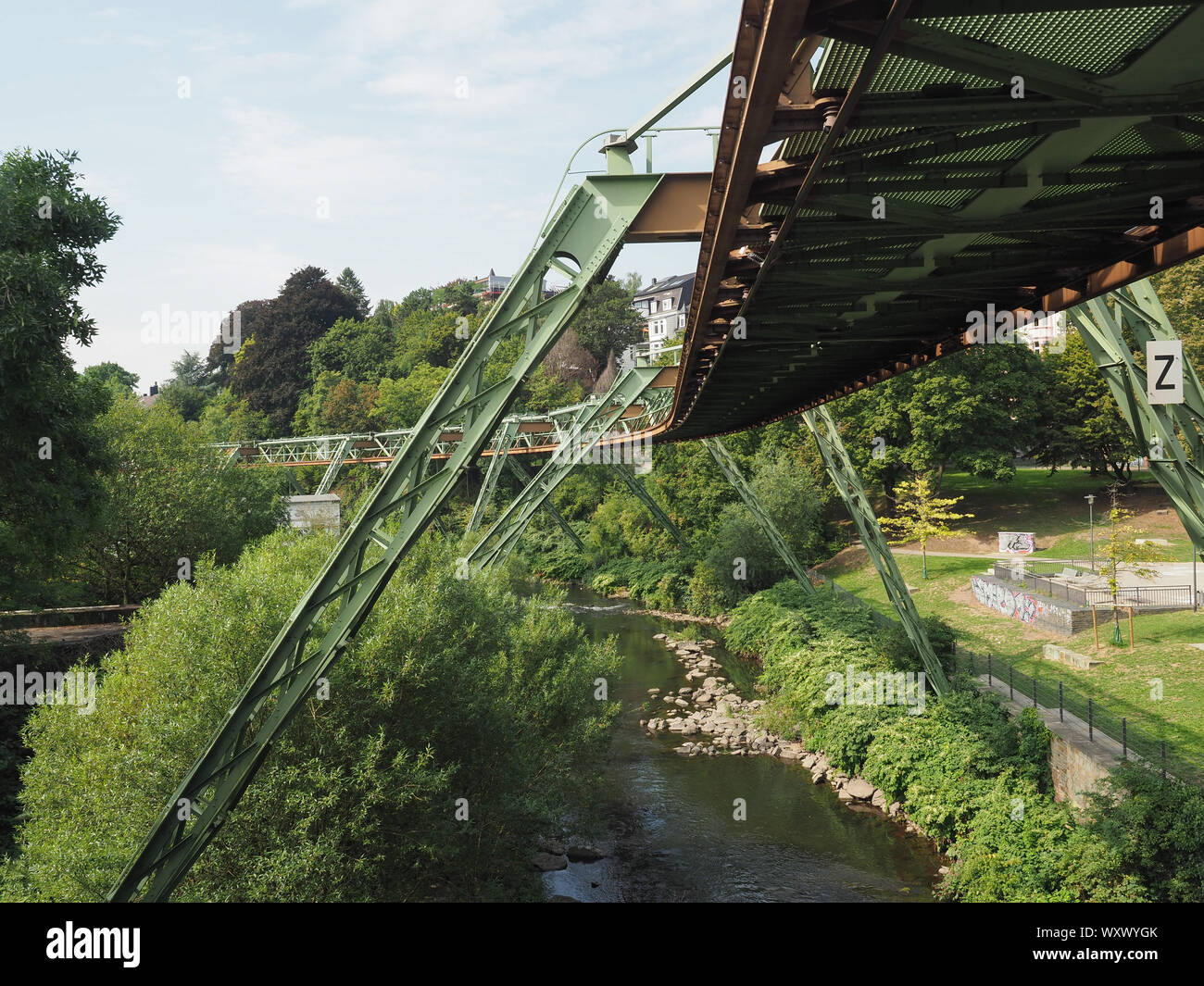 Wuppertaler Schwebebahn (meaning Wuppertal Suspension Railway) above ...