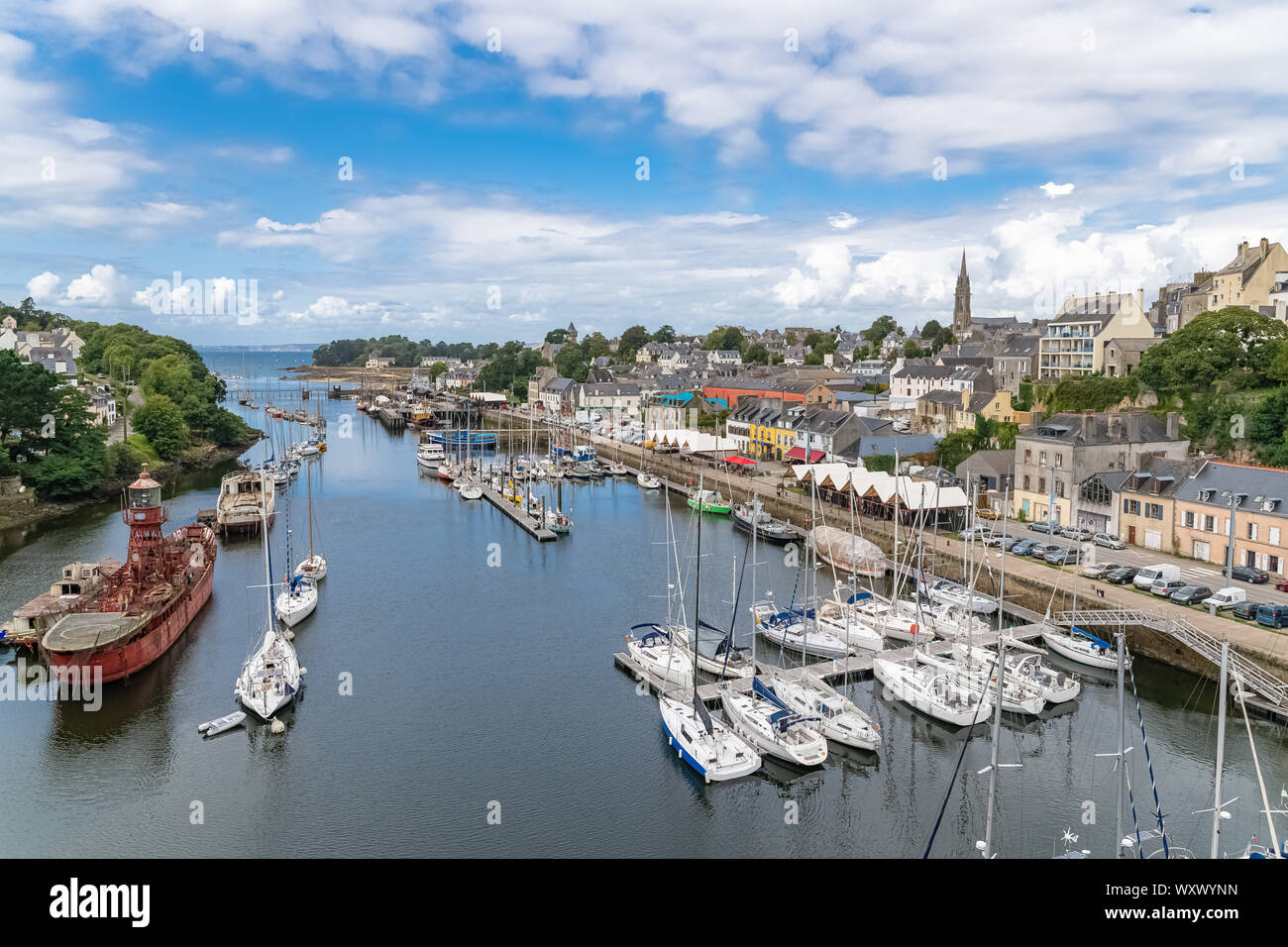 Douarnenez, the port Rhu in Brittany, beautiful aerial view of the ...