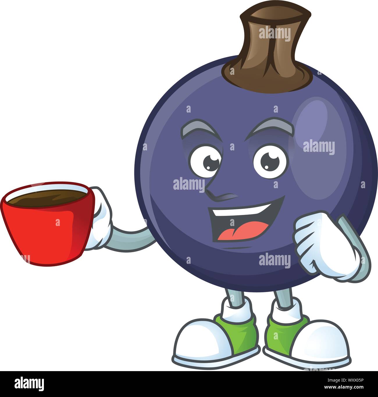 Drinking in cup blackcurrant fruit of cartoon character shape Stock ...