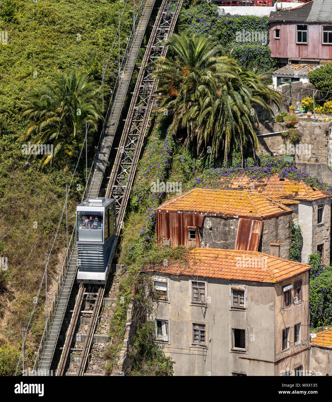 View towards the old homes by funicular railway from the steel bridge ...
