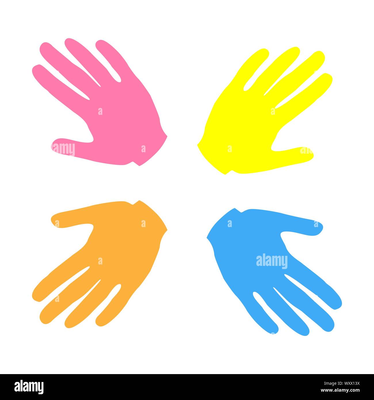 Multi-colored palms. Hand prints. symbol of team, friendship, united ...