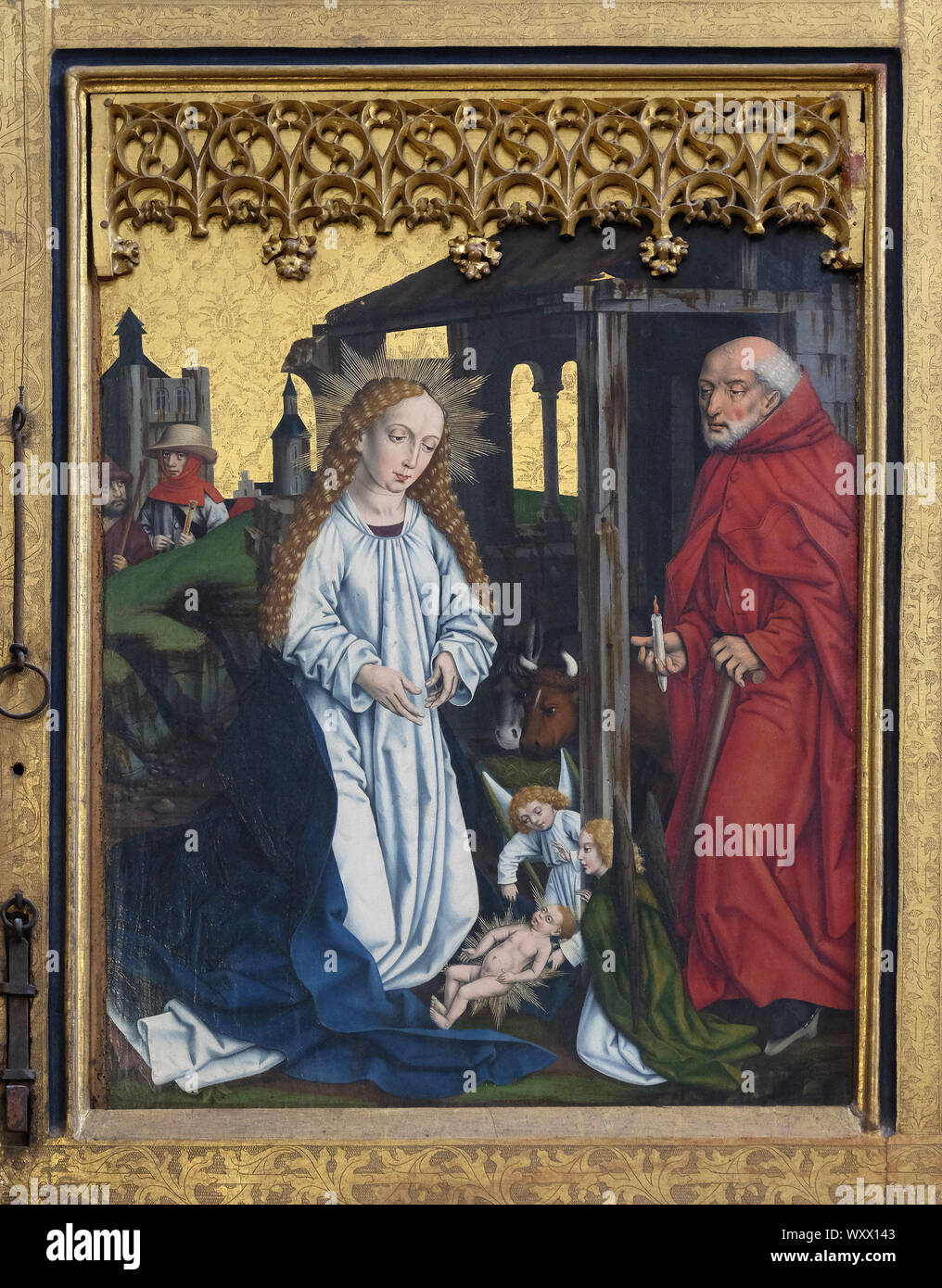 Nativity Scene, Twelve Apostles altar in St James Church in Rothenburg ...