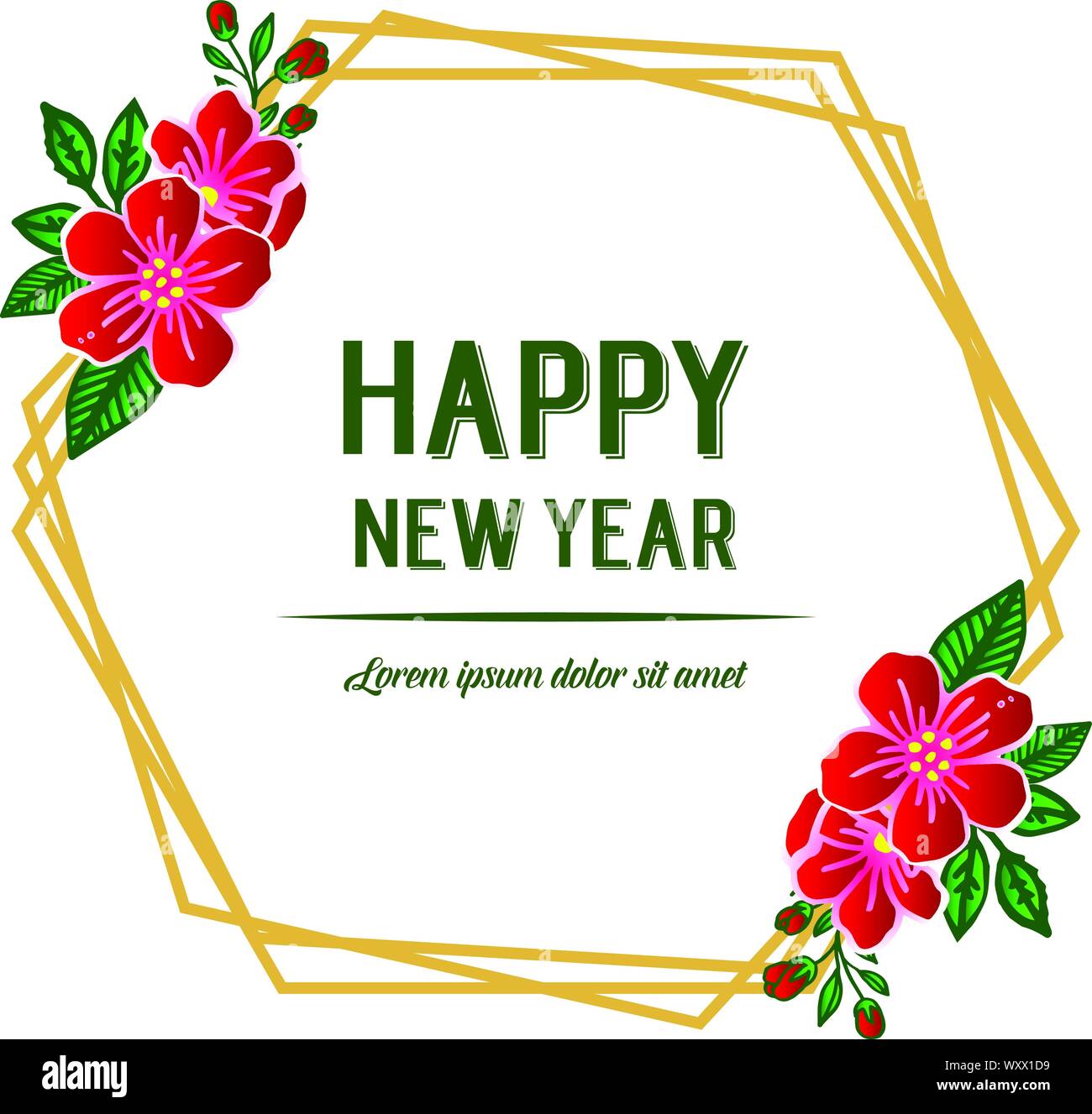 Feature shape of red floral frame, for wallpaper of card happy new year ...