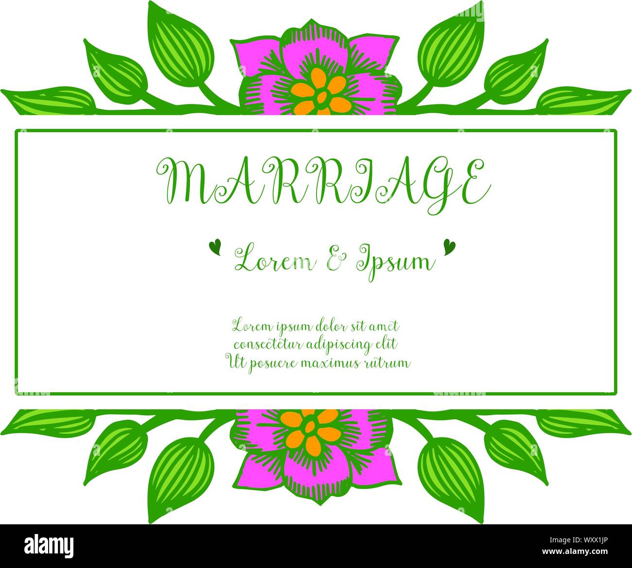 Wallpaper card marriage romantic, border of green leaf flower frame ...