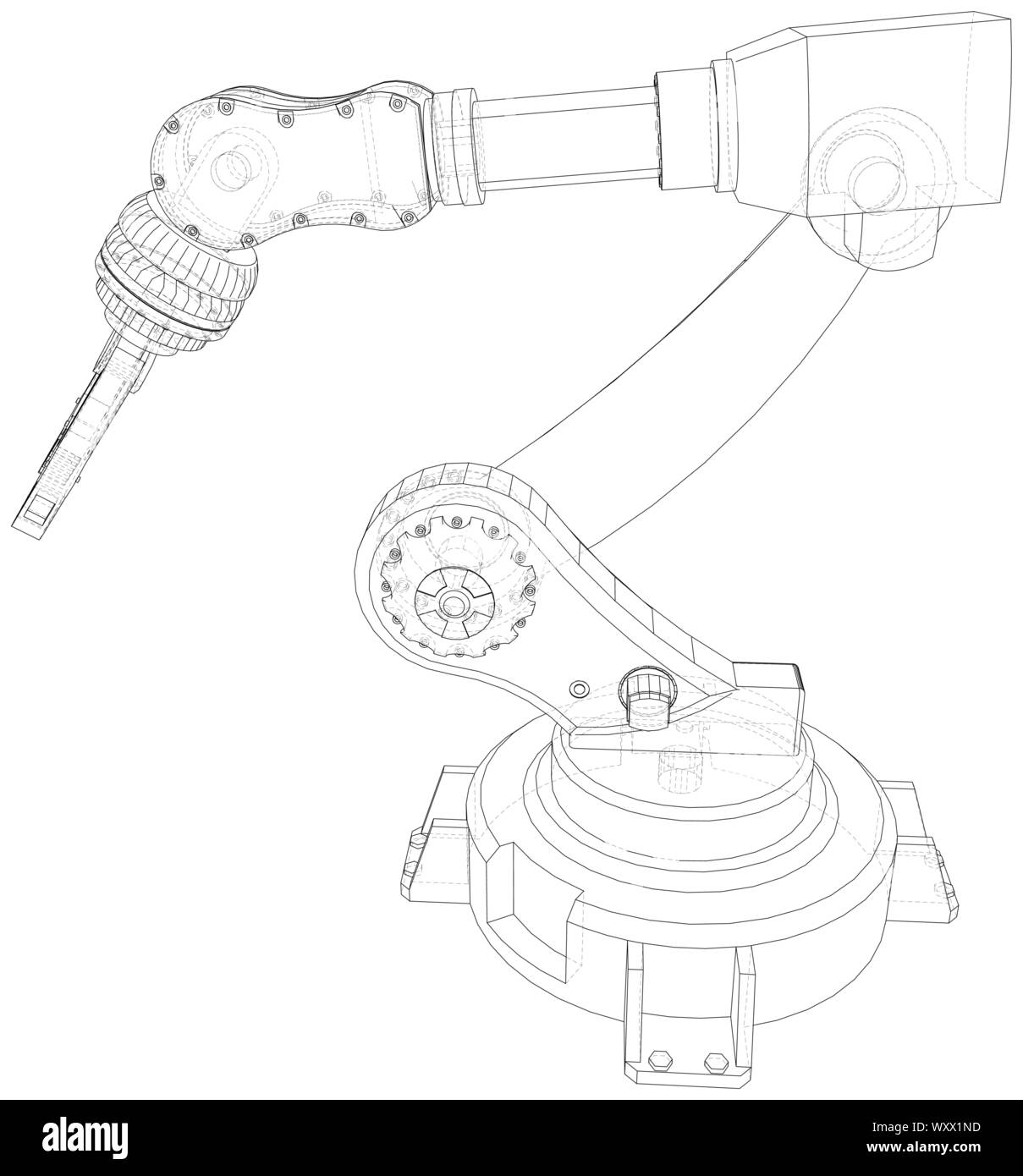 Robotic Arm Hand isolated on white. Technical wire-frame. Vector ...
