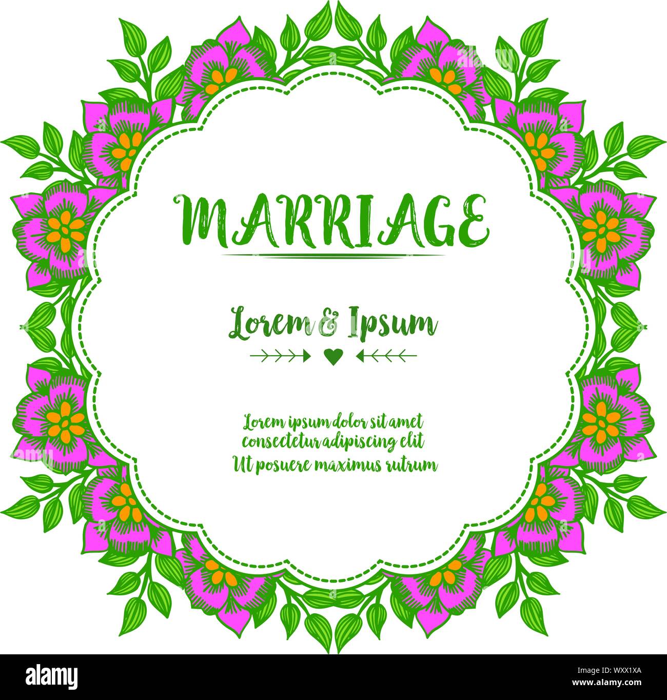 Colorful floral frame style for template design of card marriage. Vecor ...