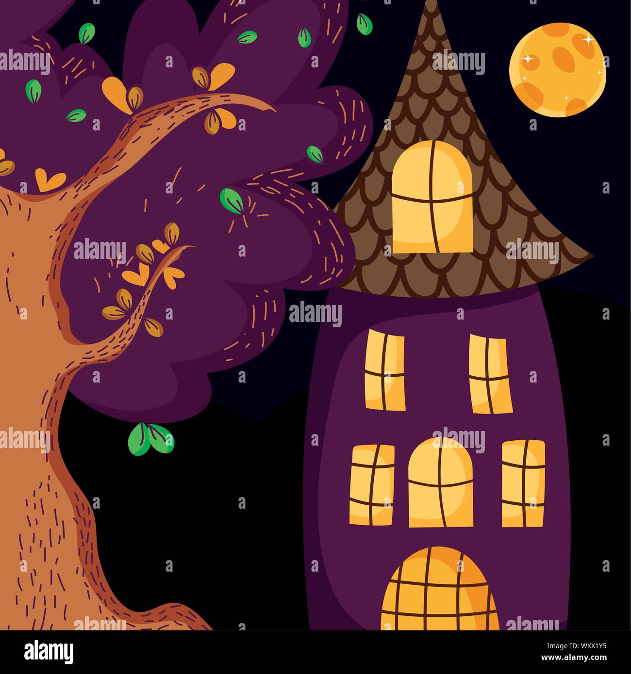 Full moon and haunted mansion art hi-res stock photography and images ...