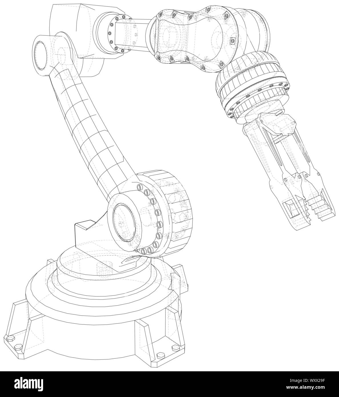 Robotic arm. Technical wire-frame. Vector rendering of 3d. EPS10 format ...