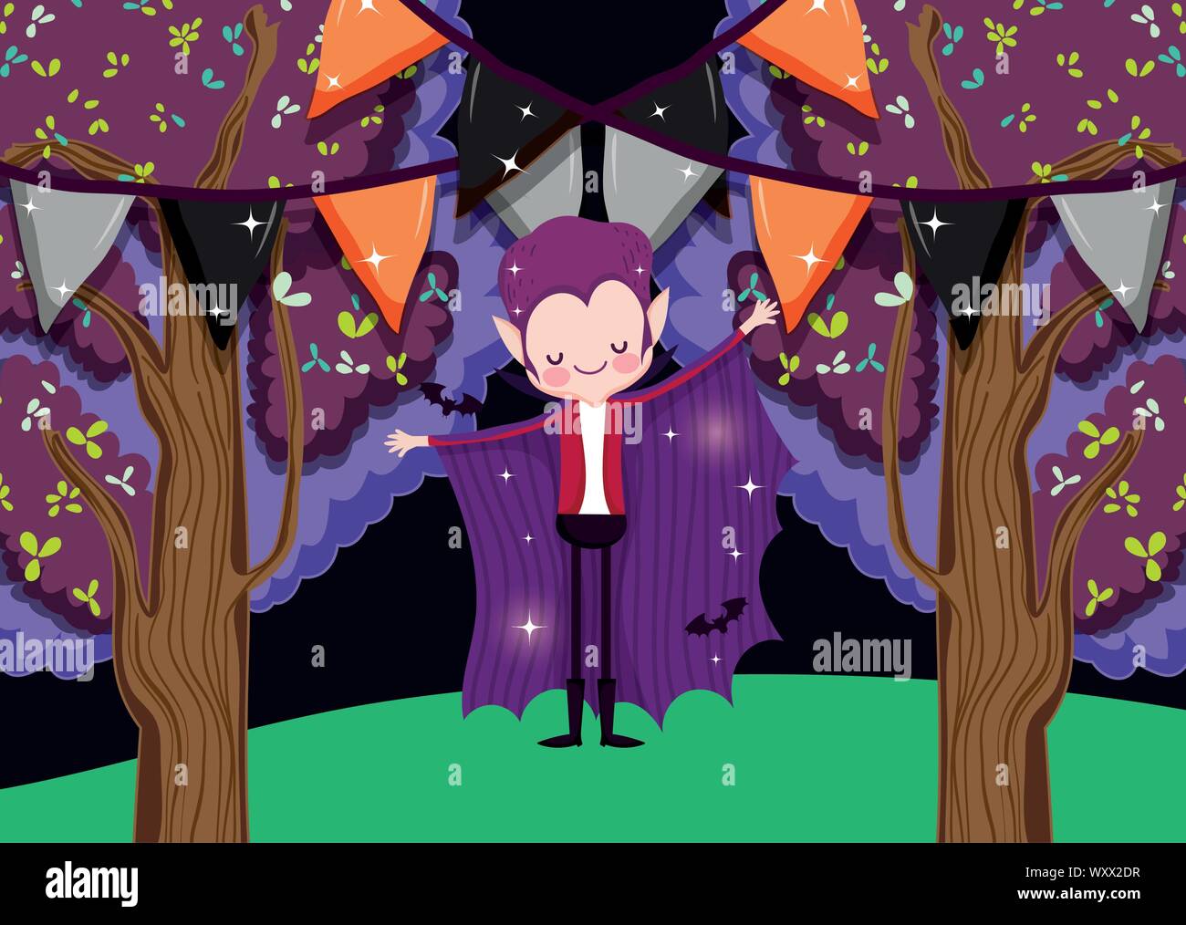 happy boy dracula costume party halloween image vector illustration ...