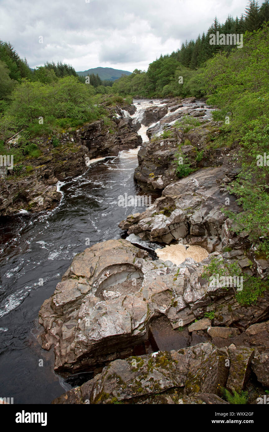 Waterfall and Pot hole in rock outcrop, River Orchy, Allt Broighleachan ...