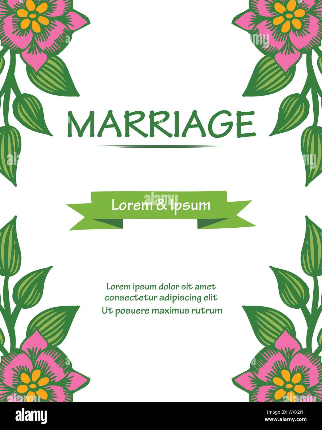 Design banner marriage with modern colorful flower frame, isolated on ...