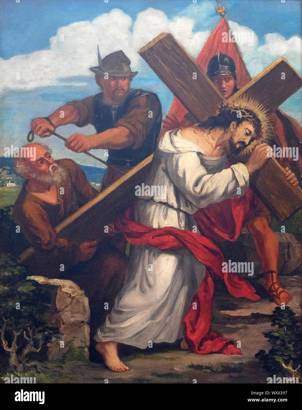 5th Stations of the Cross, Simon of Cyrene carries the cross, church of St. Agatha in ...