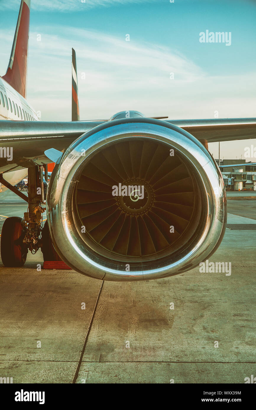 close up of an airplane engine in sunlight Stock Photo - Alamy