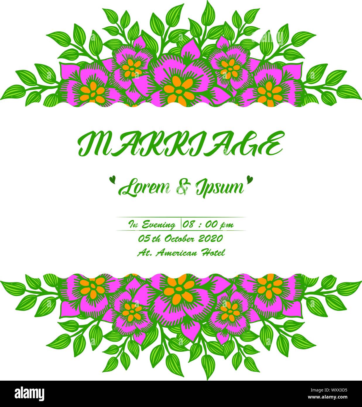 Colorful floral frame style for template design of card marriage. Vecor ...