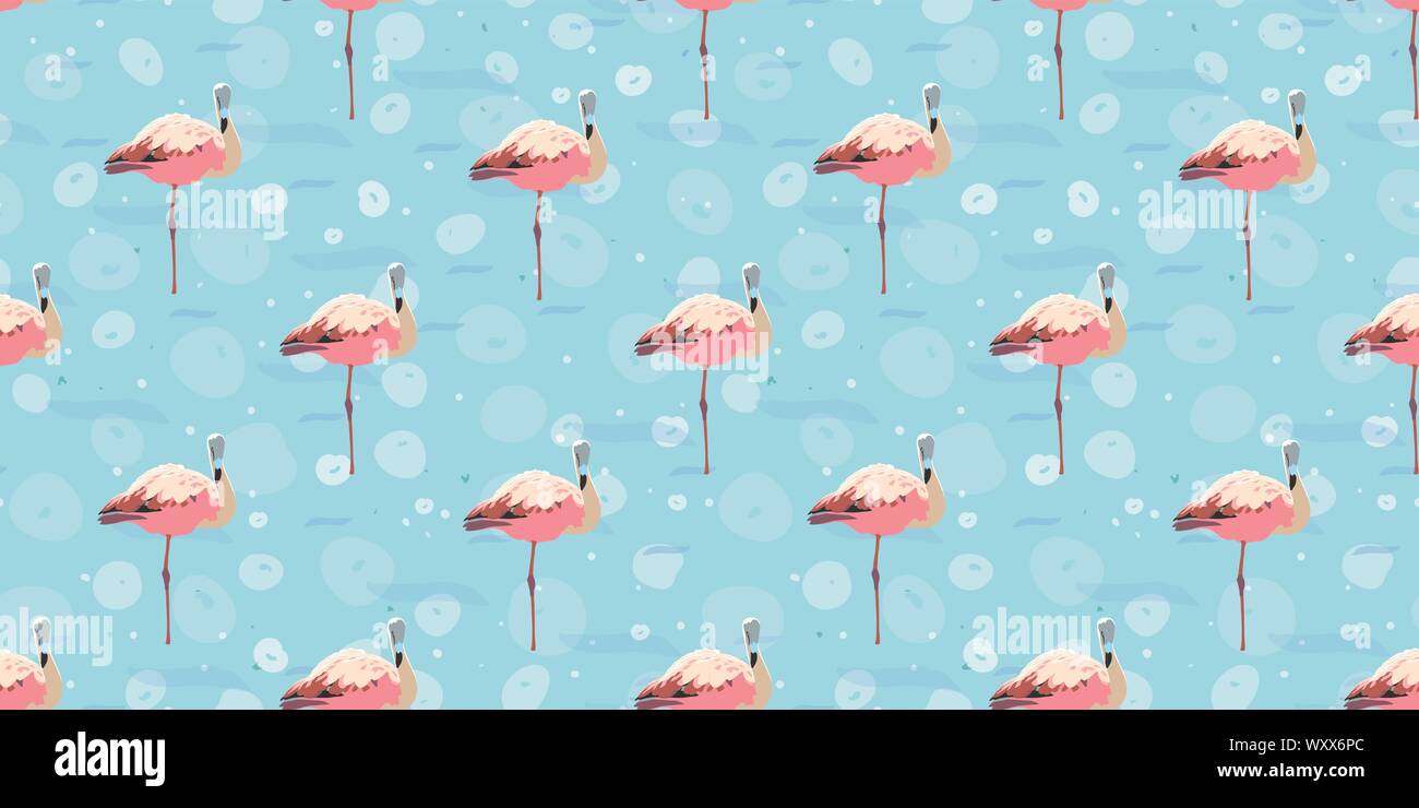 Calm flamingo lagoon summer pattern. Realistiv flamingo bird on ...