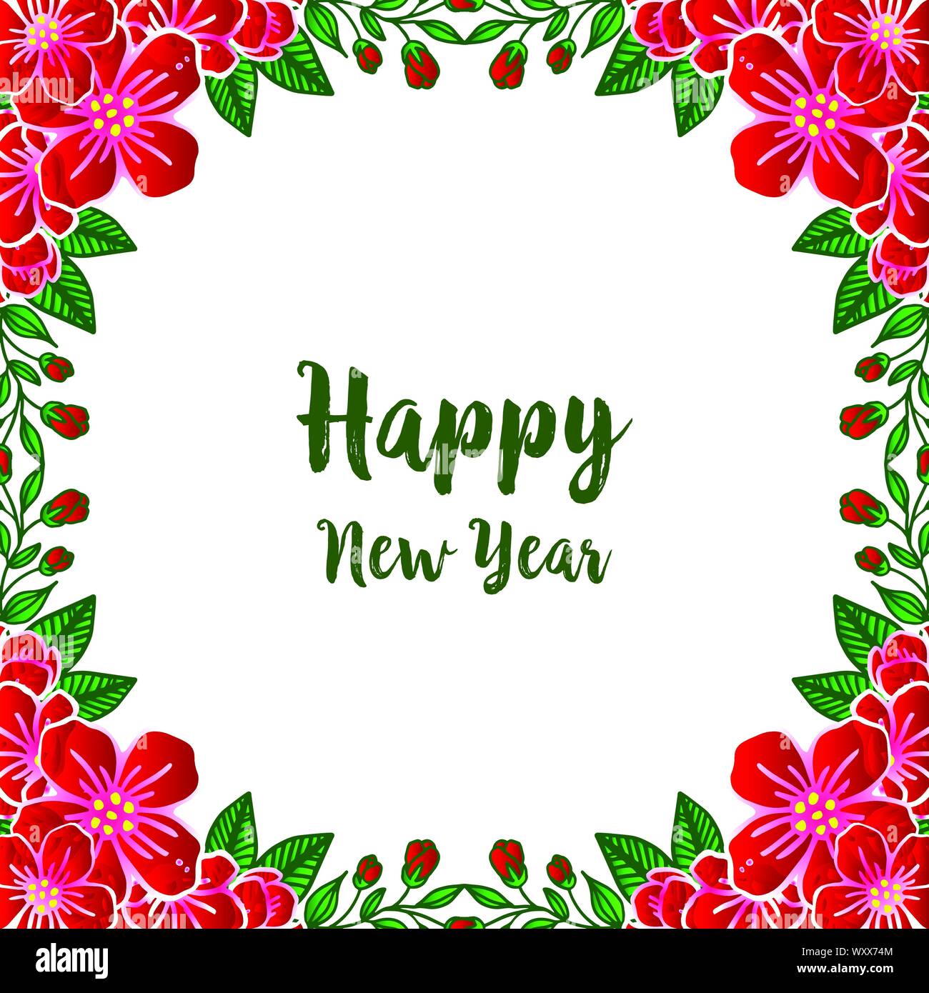 Vintage style red wreath frame for design elegant of card happy new ...