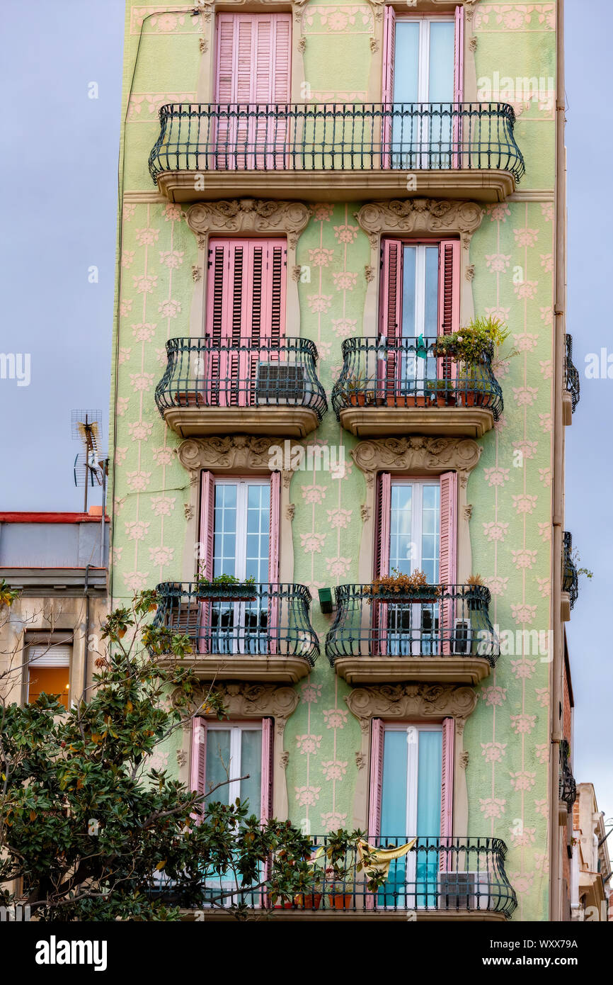 Interesting balconies from Barcelona in Spain Stock Photo - Alamy