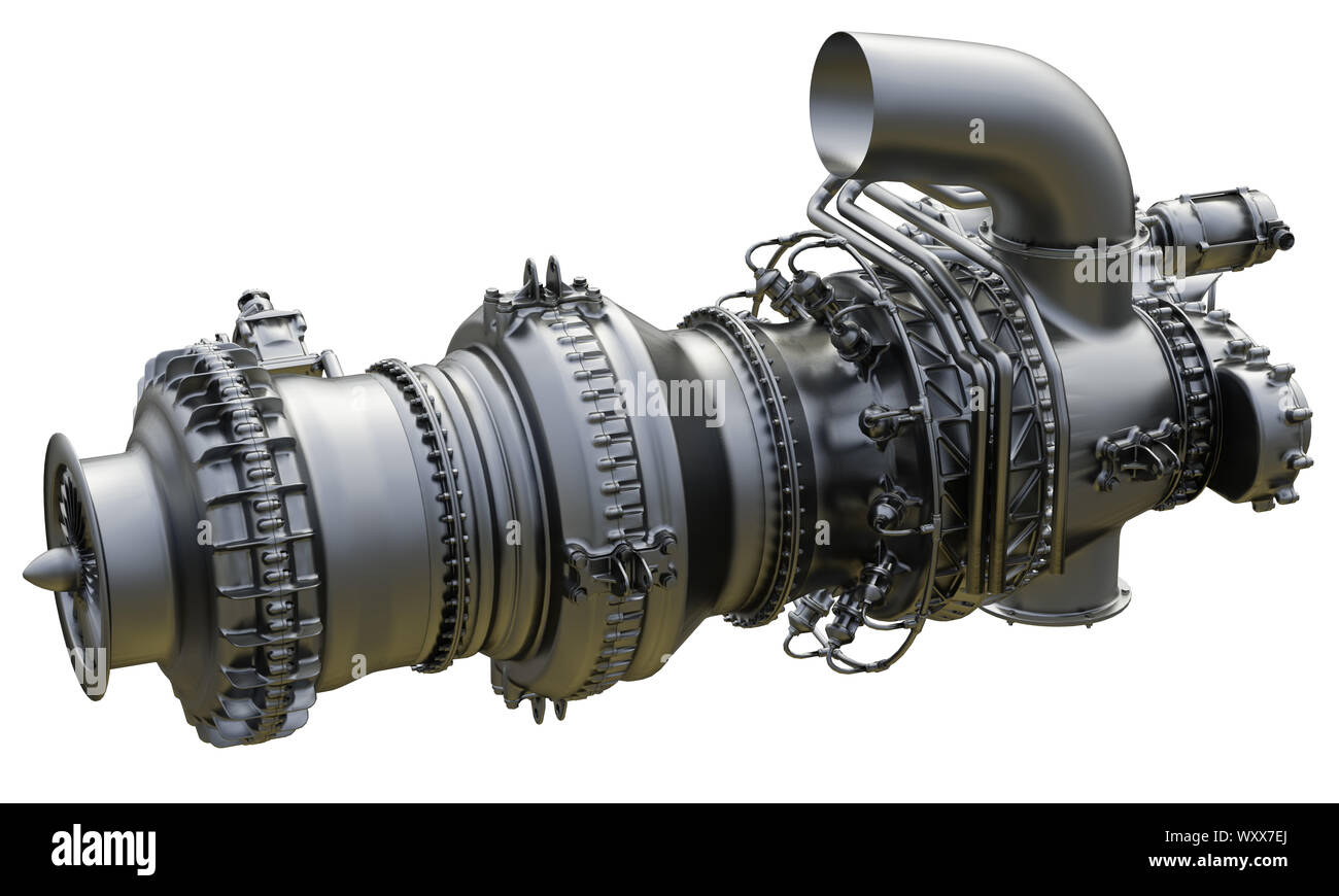 Gas turbine aircraft engine of power plant. 3d rendering Stock Photo ...