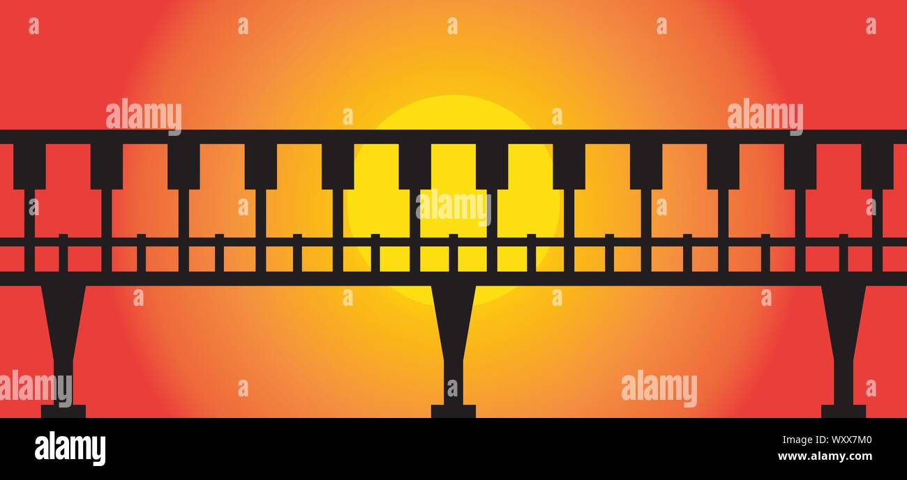 Black sky walk over bridge on sun set background Stock Vector Image ...