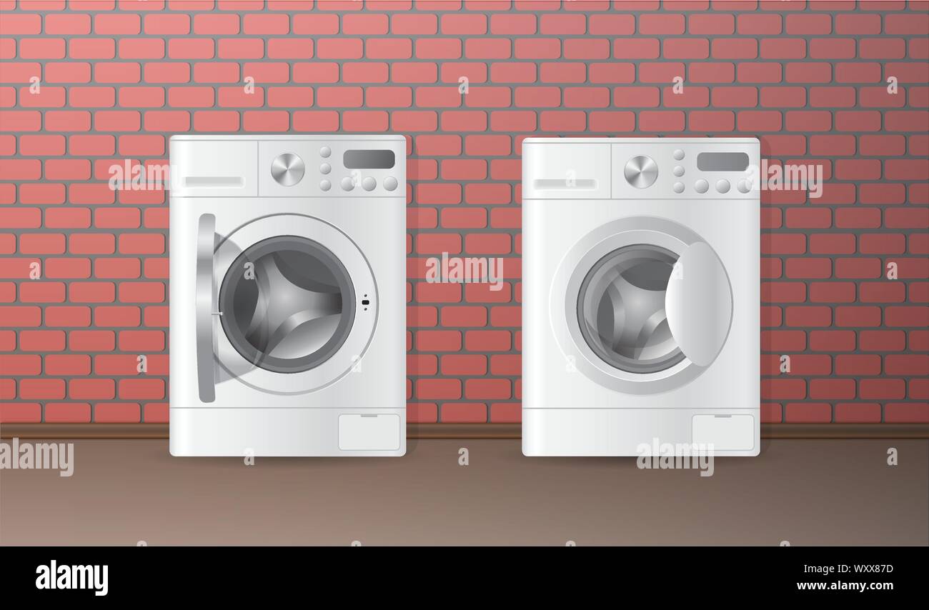 Vector realistic automatic washing-machine with front-loading clothes ...