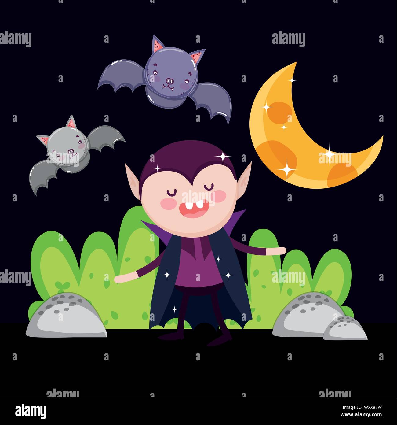 count dracula bats moon night halloween vector illustration Stock ...