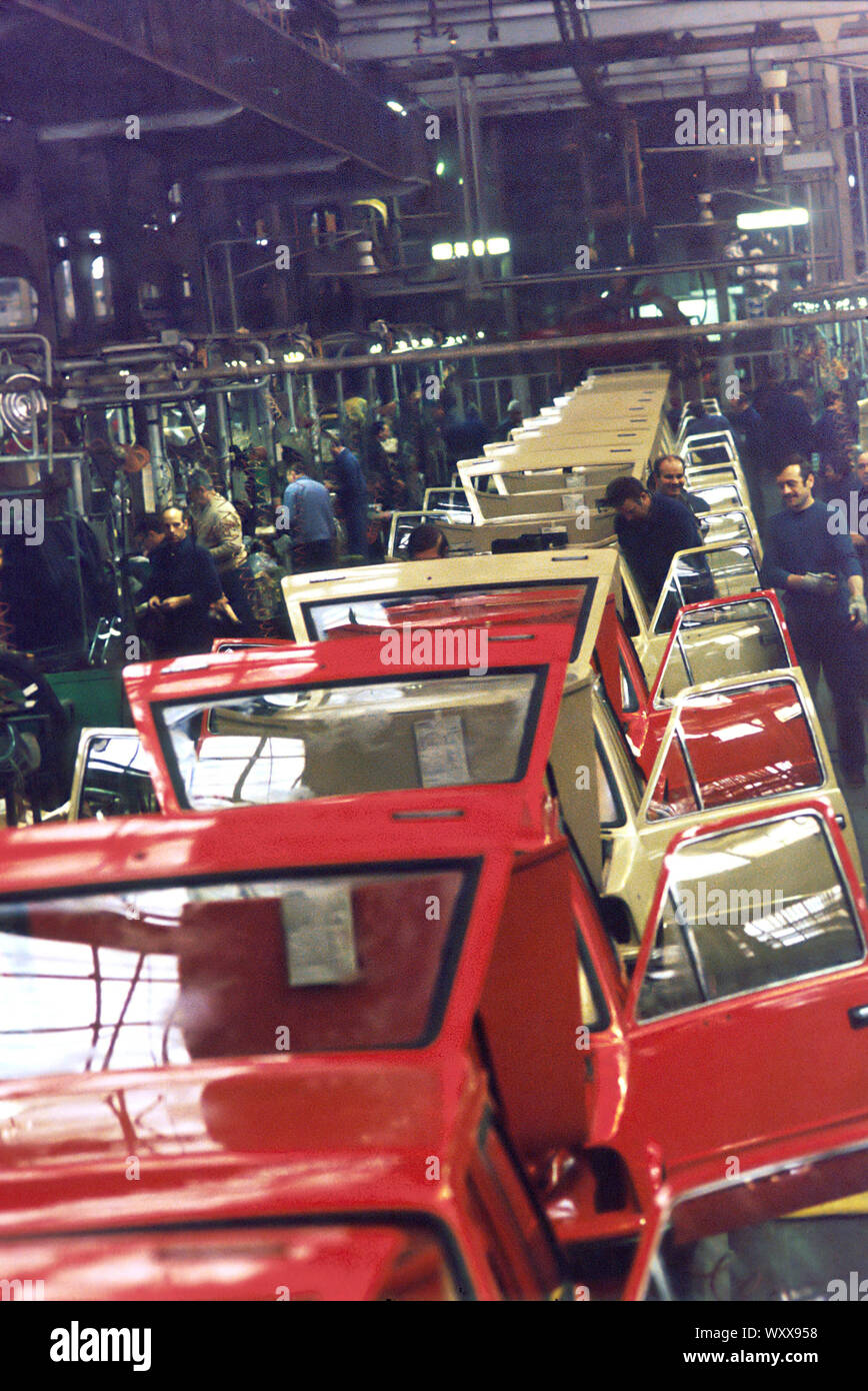 assembly lines in the car factory Innocenti Leyland at Milan Lambrate ...