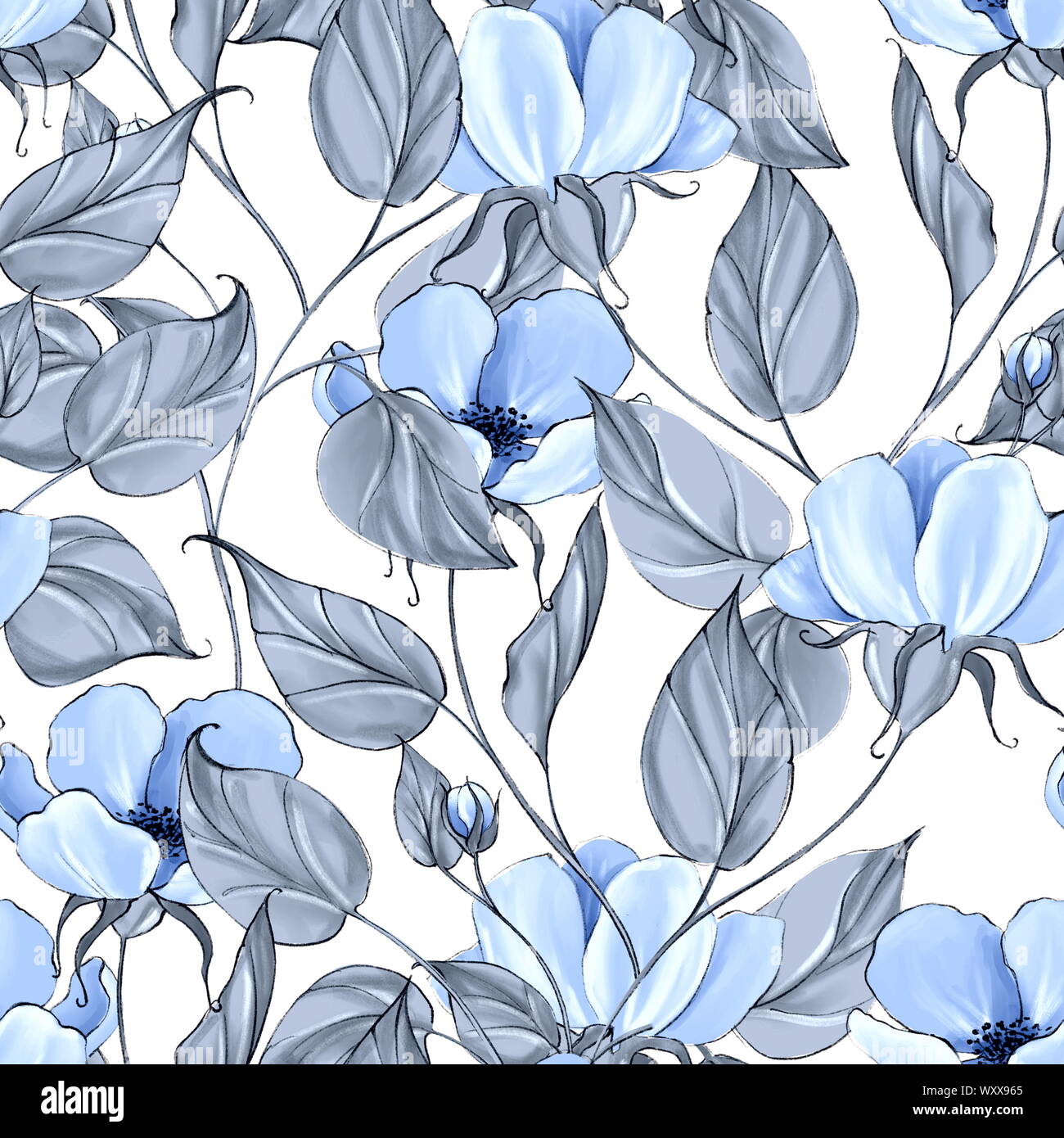 Watercolor pattern with blue flowers Stock Photo - Alamy