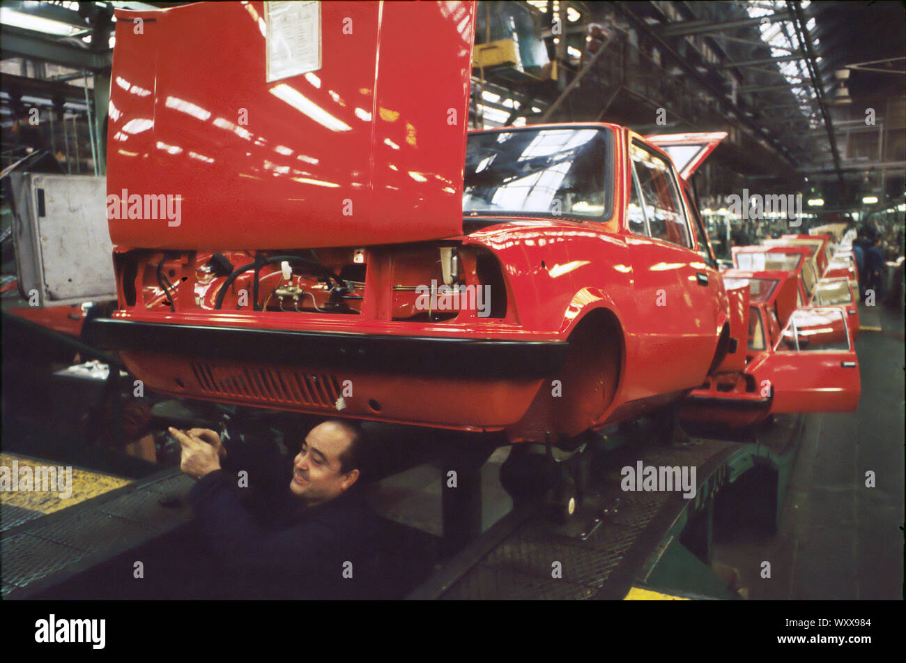 assembly lines in the car factory Innocenti Leyland at Milan Lambrate ...