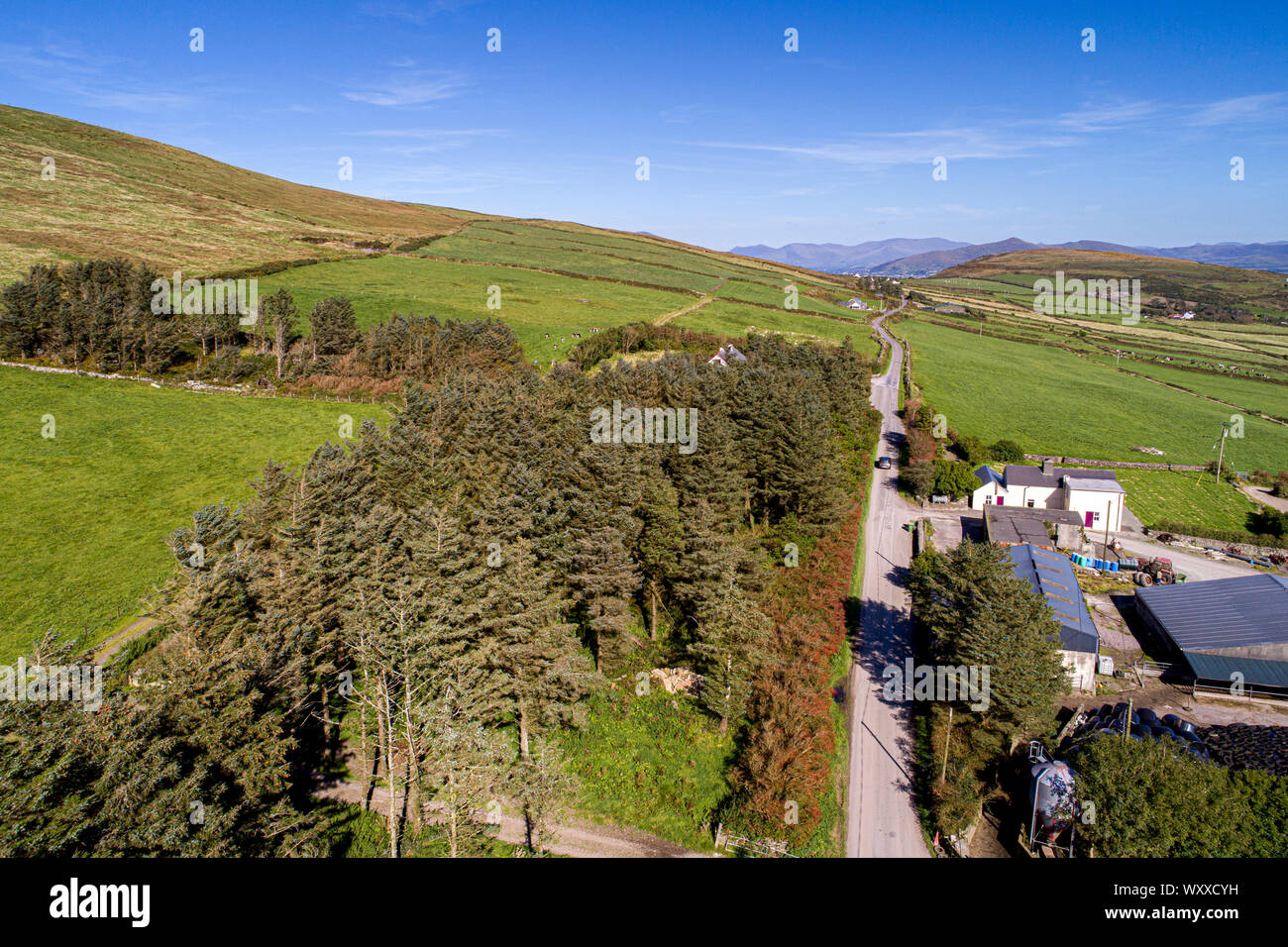 Aerial view of the high road, Valentia Island, County Kerry, Ireland ...