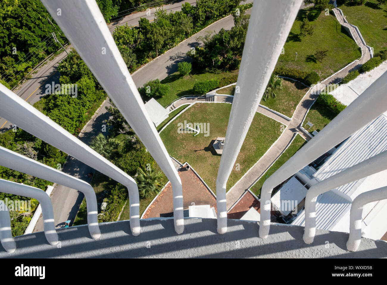 The view looking down through the railings from the top balcony of The ...